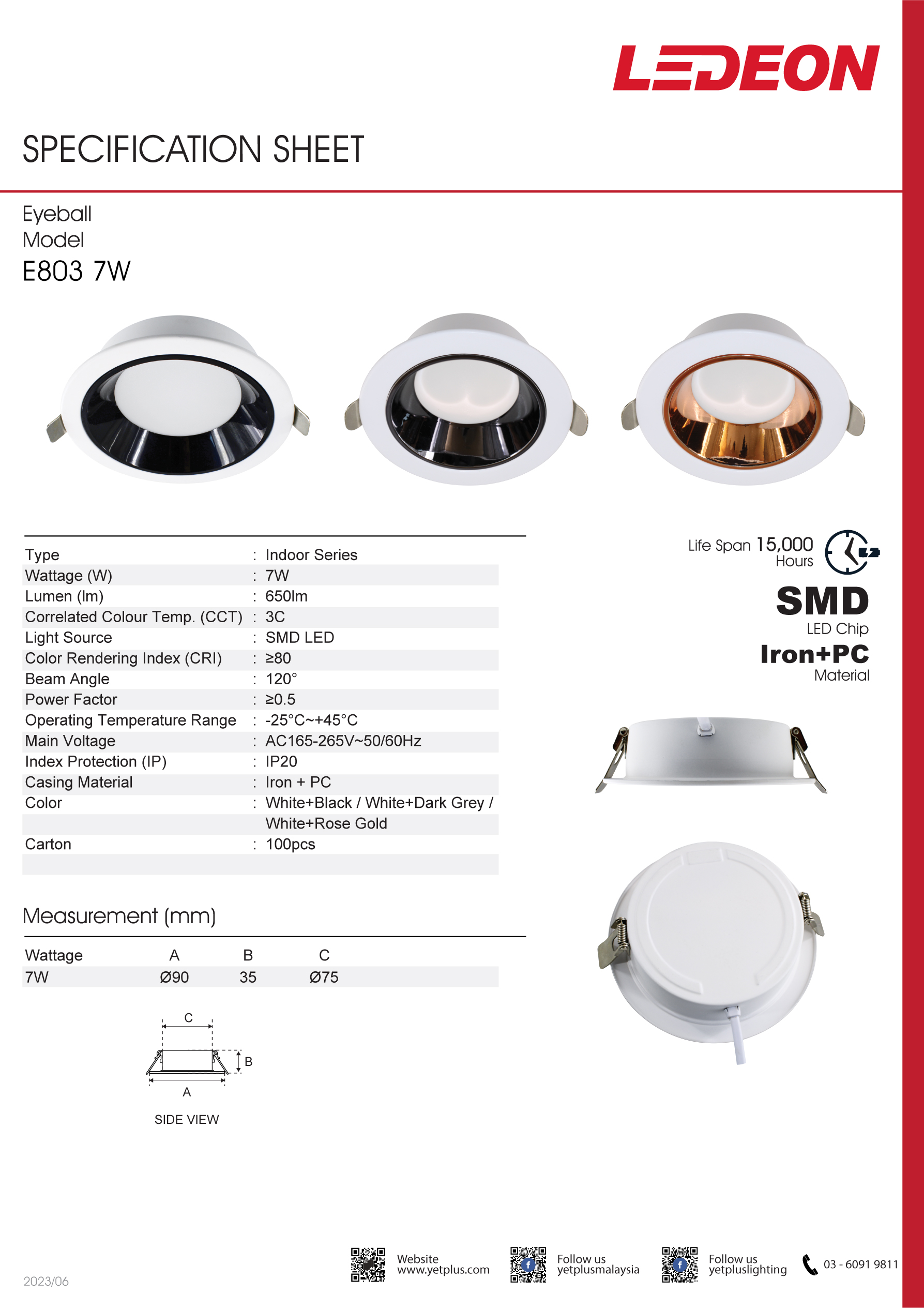YETPlus LEDEON SMD COB LED Anti Glare Recessed Ceiling Spotlight ...