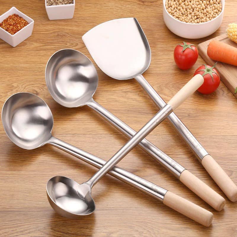 Stainless Steel Hand Made Ladle With Wood Handle Soup Scoop Frying Cook ...