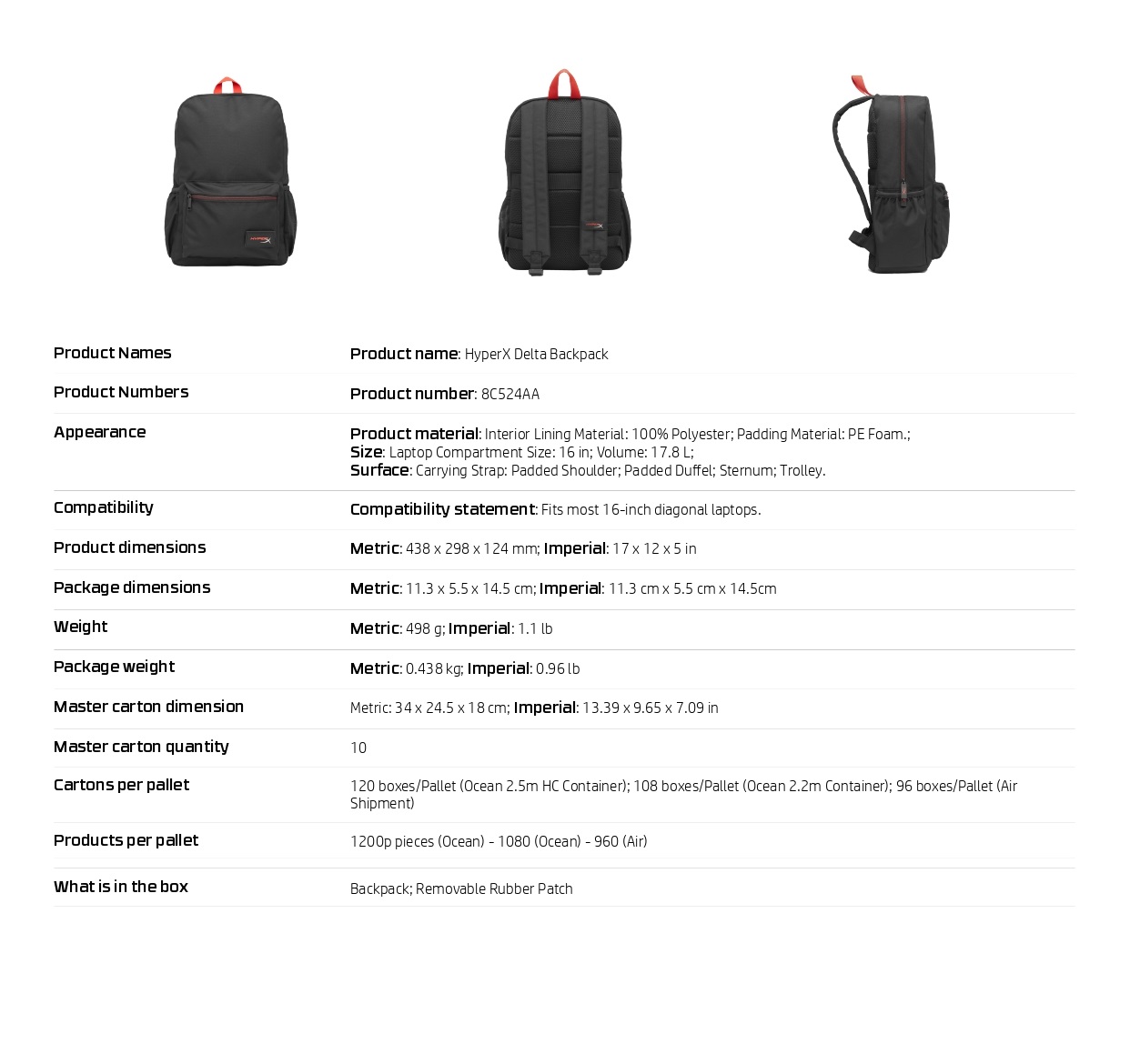 HYPER-X HYPERX DELTA GAMING BACKPACK LAPTOP BACKPACK (8C524AA), SUPPORT ...
