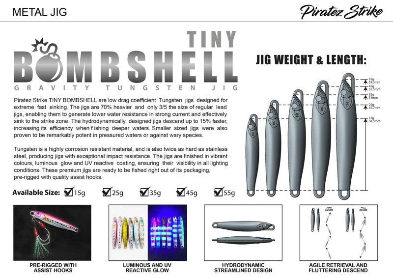 PIRATEZ STRIKE TINY BOMBSHELL Gravity Tungsten Jig Fast Sinking UV Glow ...