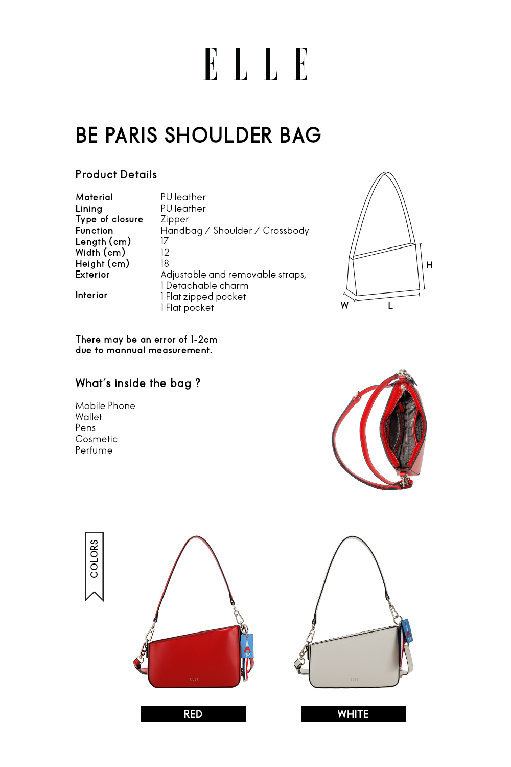 Elle Be Paris Shoulder Bag (2 Colors: Red, White) | Shopee Singapore