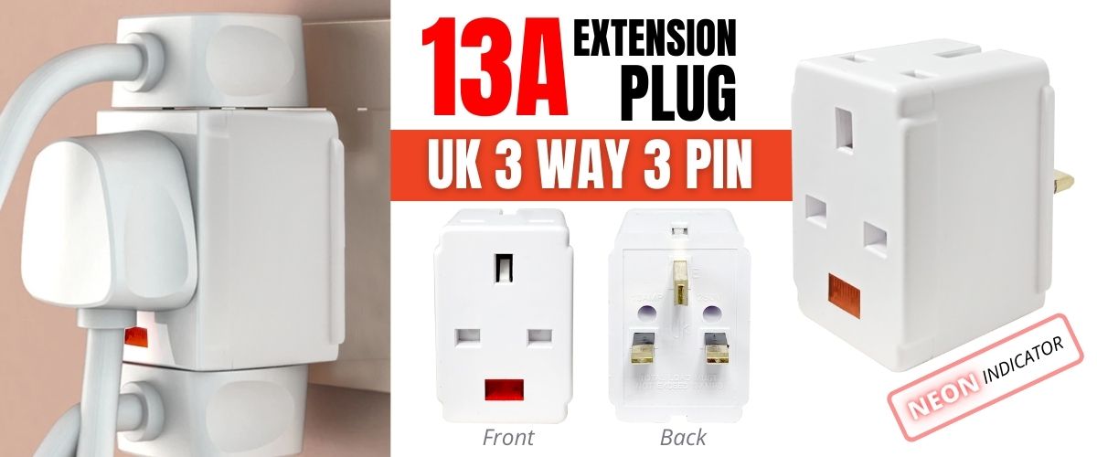 ME 3 Way Adapter 13A 3 Pin Plug Adapter 7387 Extension Plug Travel ...