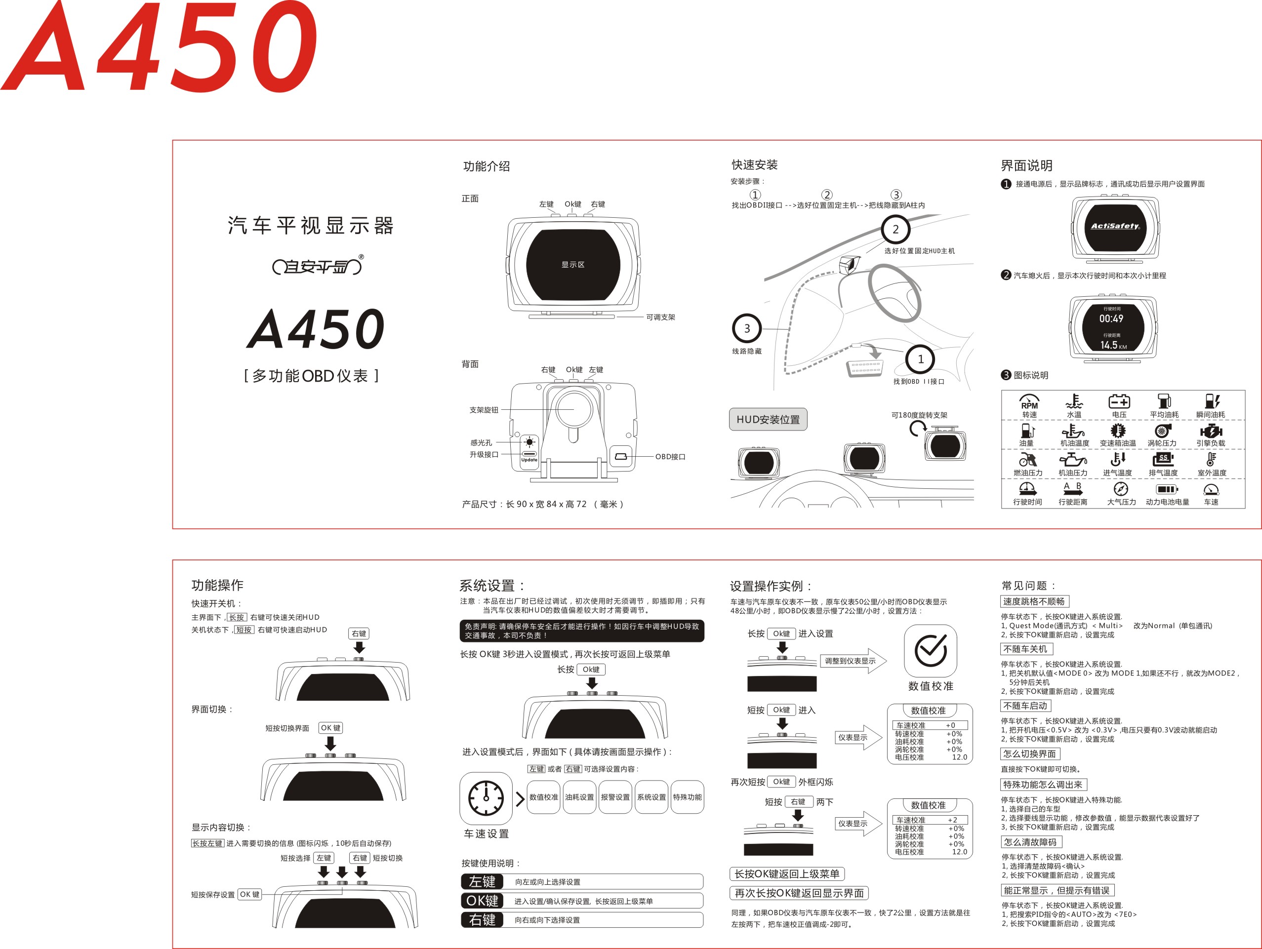 A450 OBD2Meter RPM turbo boost Meter Digital Scanner Hud Water temp Proton Honda Perodua Toyota ...