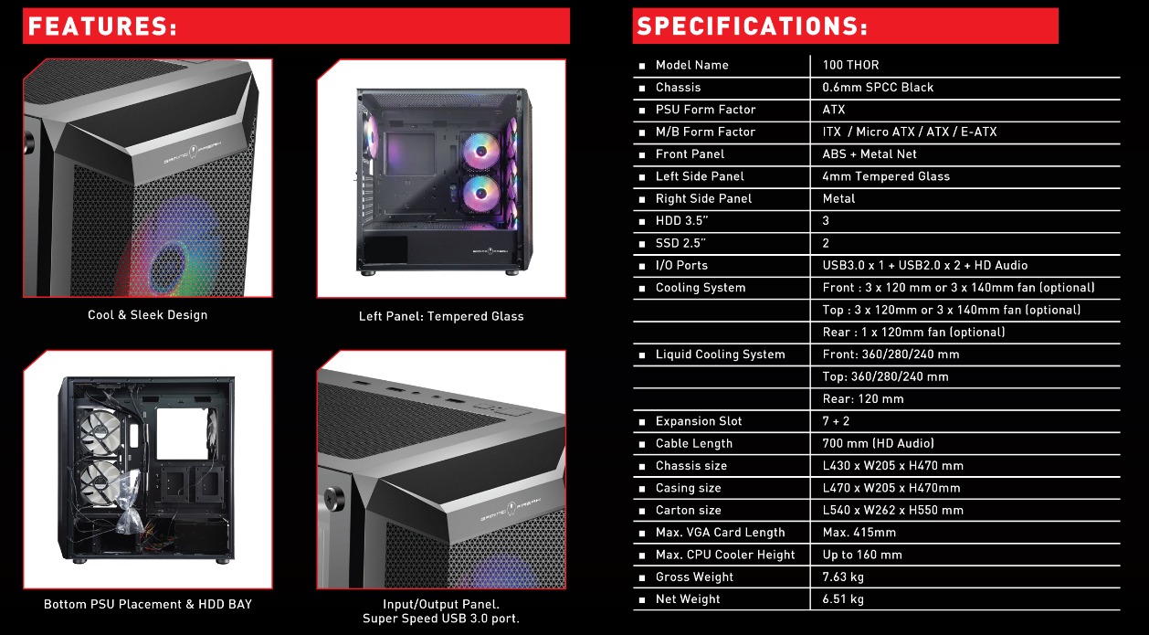 Gaming Freak THOR 100 AVF Full Tower Casing High End Case Chassis EATX ATX MATX (GFG-THOR100 ...