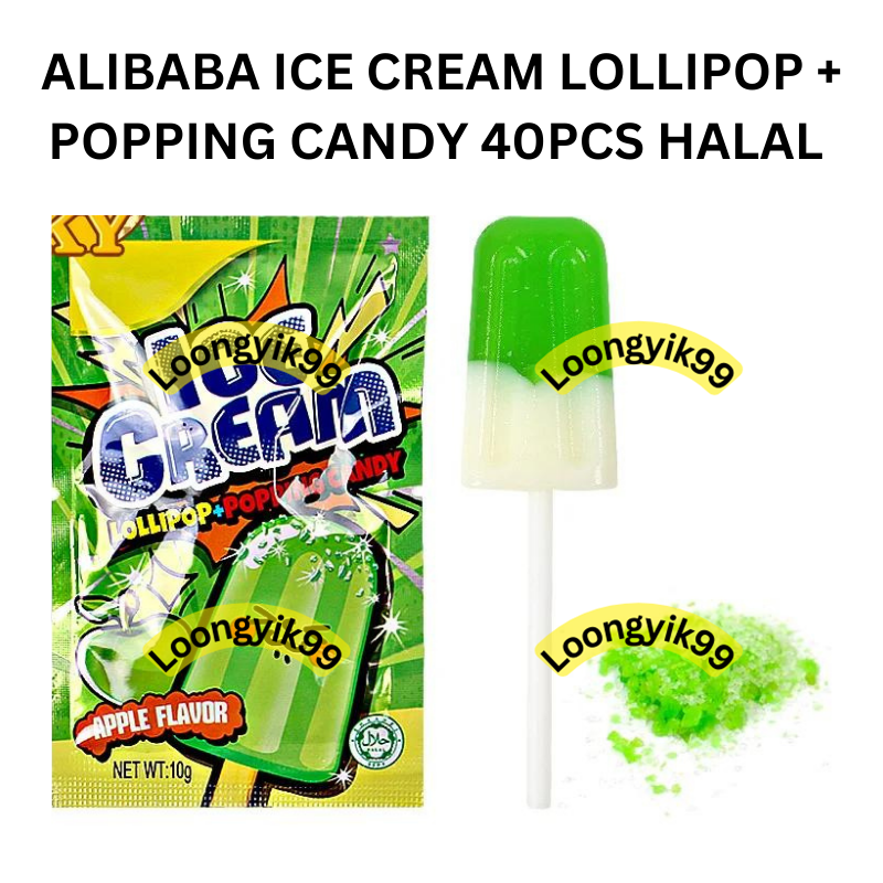 ALIBABA ICE CREAM LOLLIPOP + POPPING CANDY 40PCS HALAL FRUIT FLAVOR ...