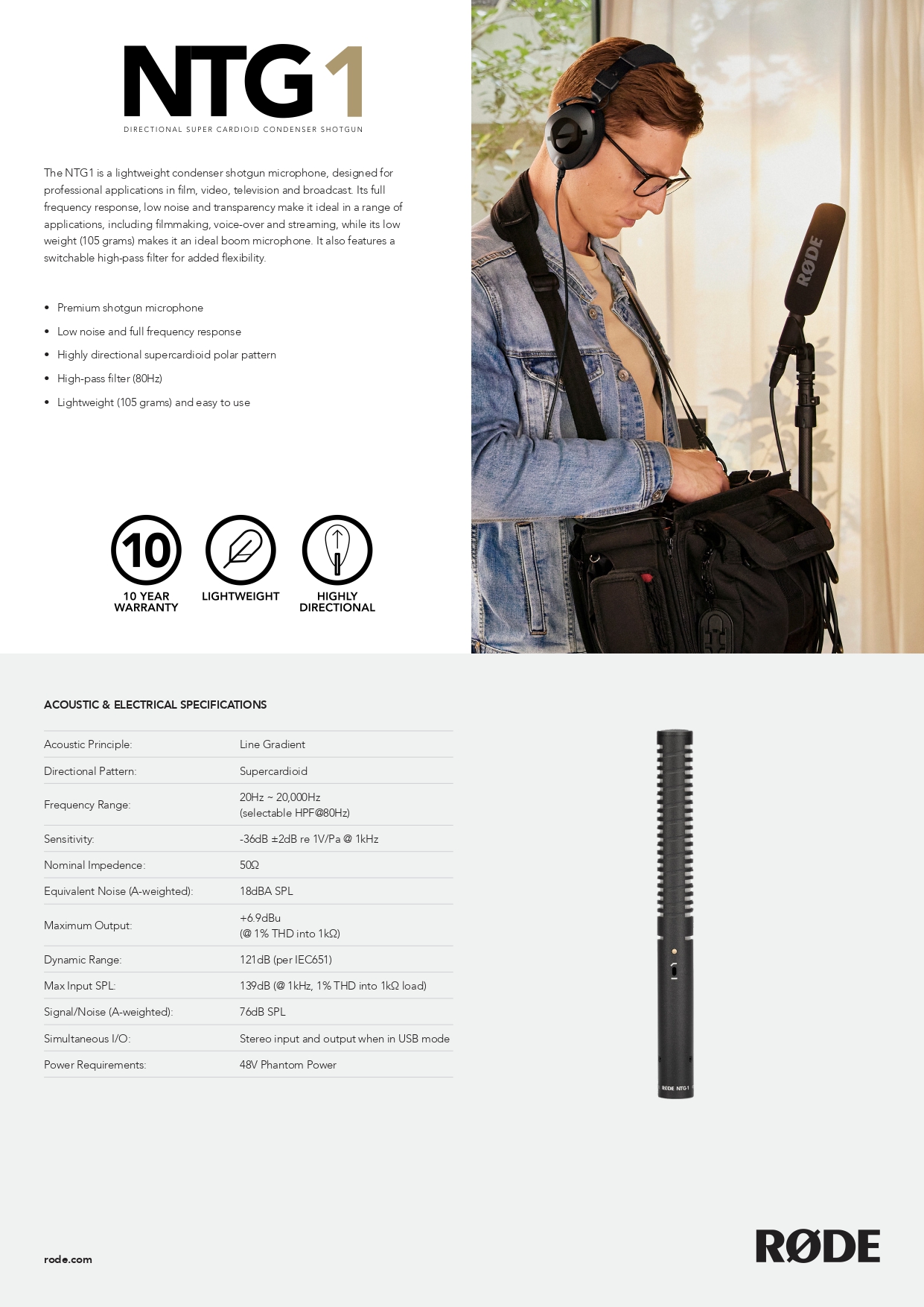 RODE NTG1 (NTG-1) DIRECTIONAL SUPER CARDIOID CONDENSER SHOTGUN ...
