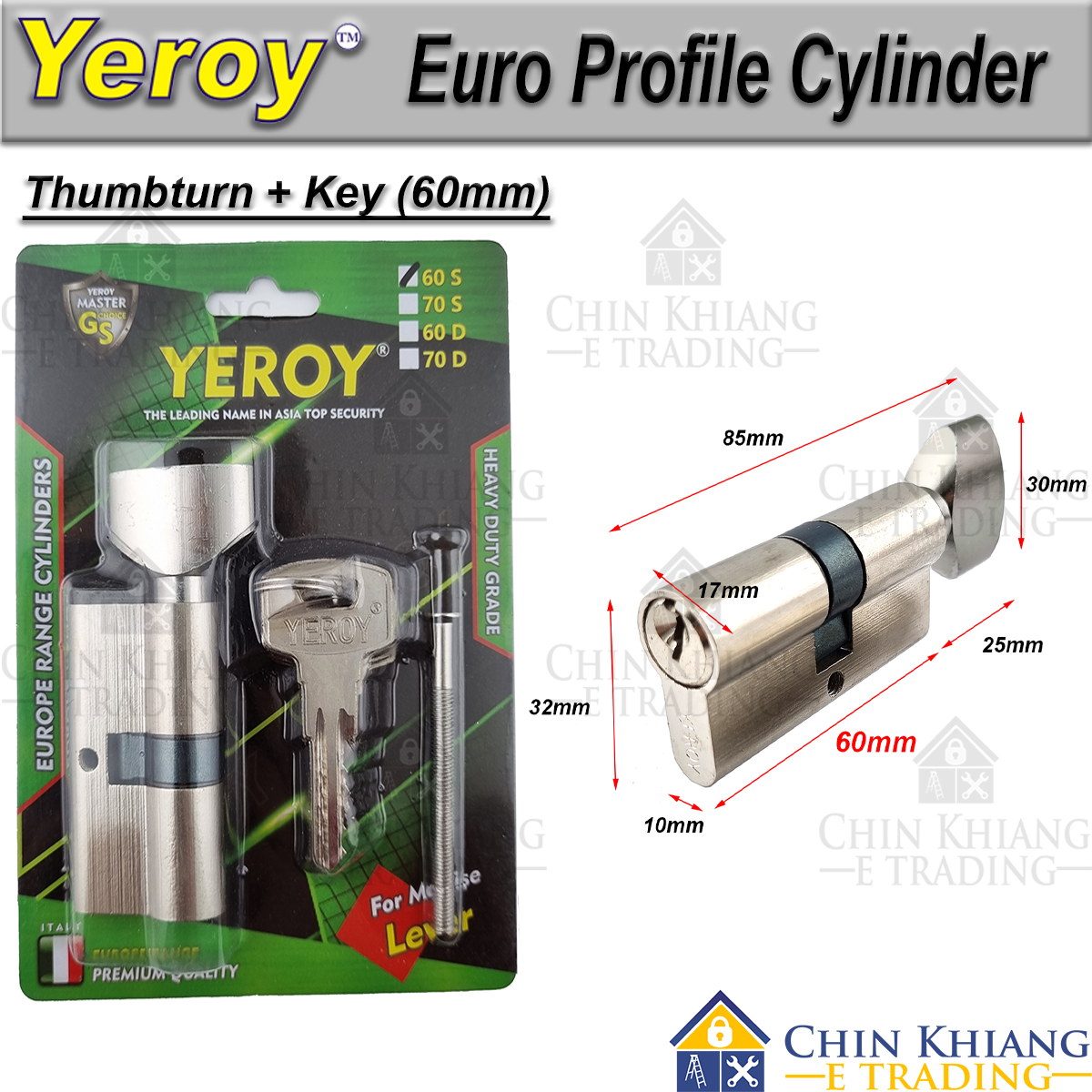 Yeroy Euro Profile Cylinder Lock Brass Single Thumbturn | Double Key ...