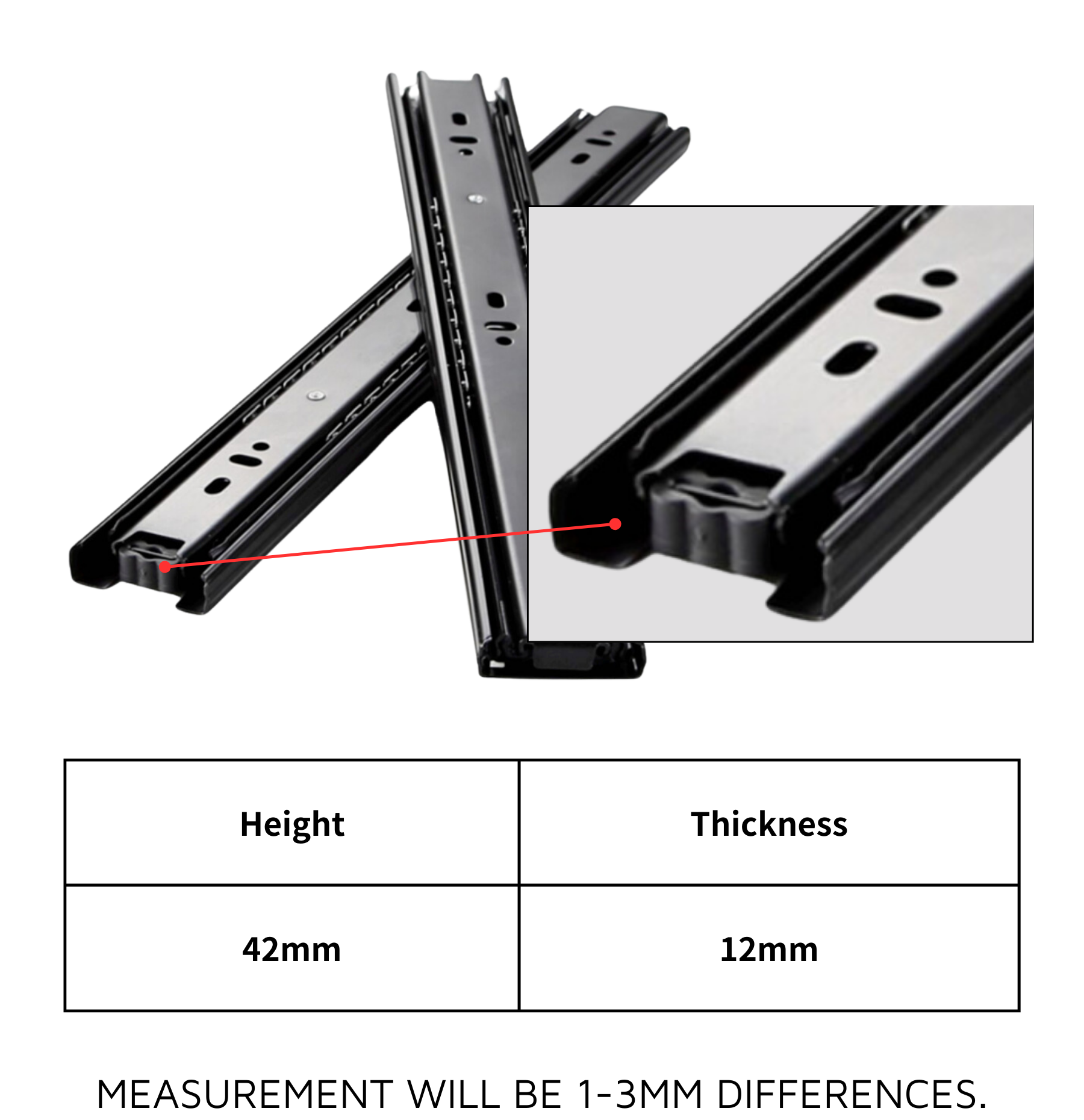 HEAVY DUTY Black Full Extension Drawer Slide 8” To 22” Drawer Runner ...
