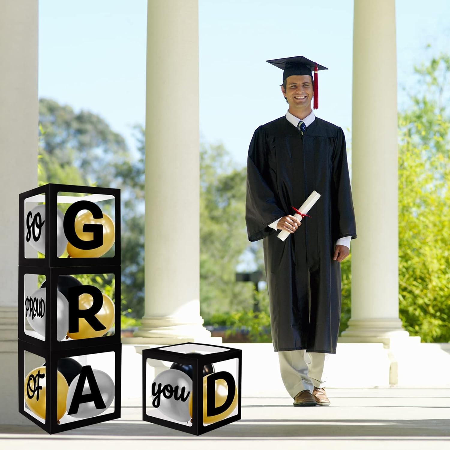 Balloon Transparent Gold Box A-Z Letter Birthday Party Kotak huruf hari ...