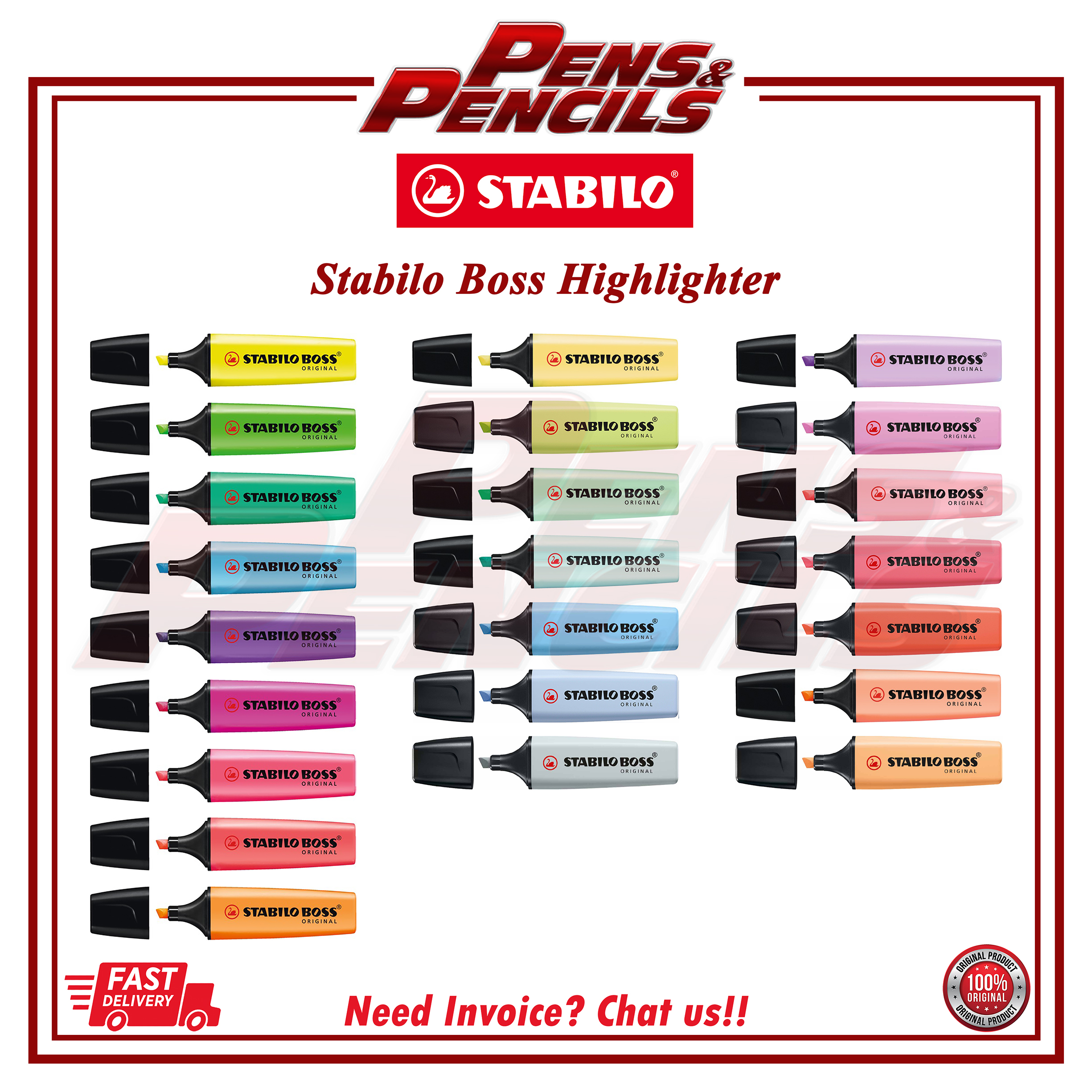 STABILO BOSS Fluorescent Pastel Highlighter Set / Text Marker ...