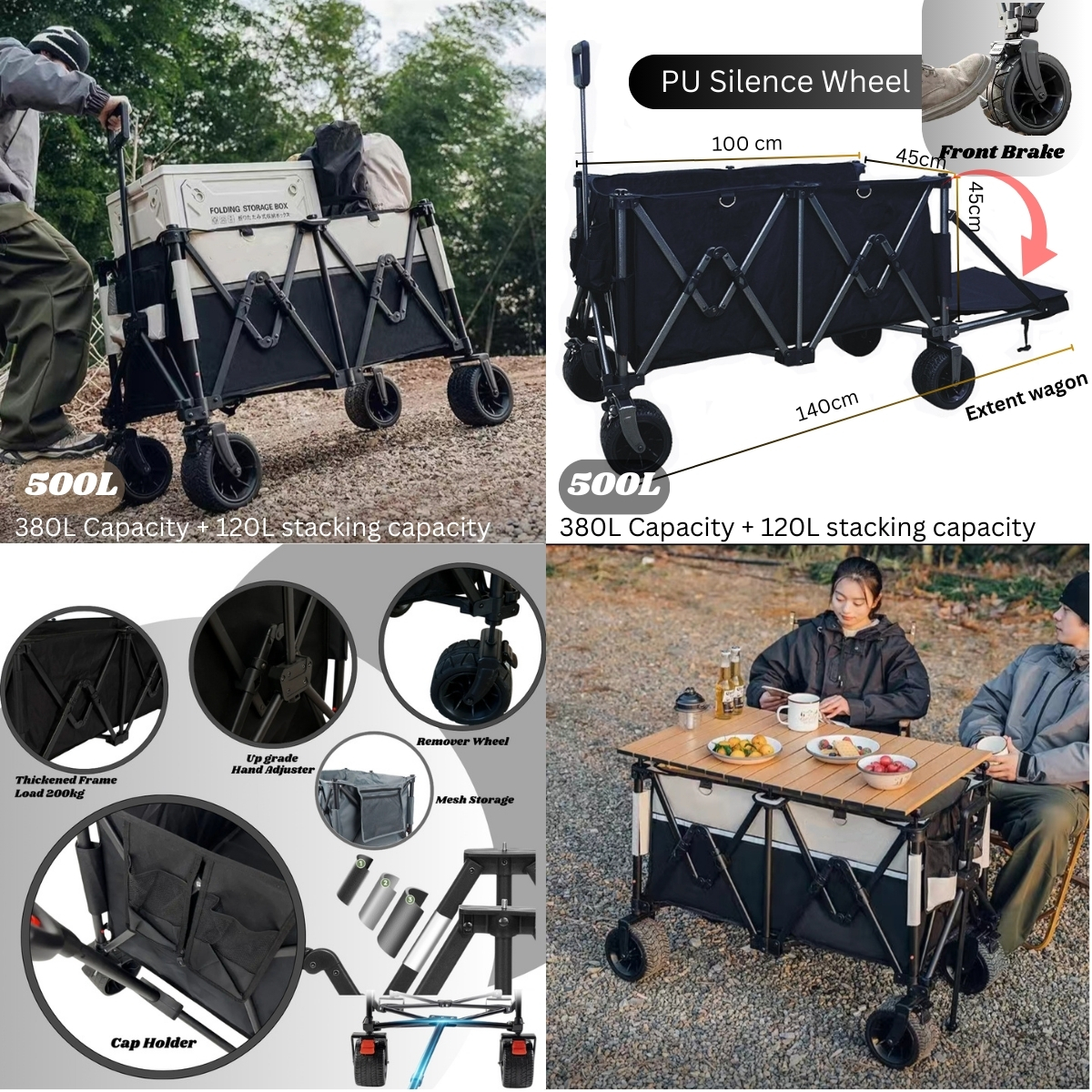 600L Wagon Trolley Heavy Duty Wagon Trolley Camping Foldable Trolley ...