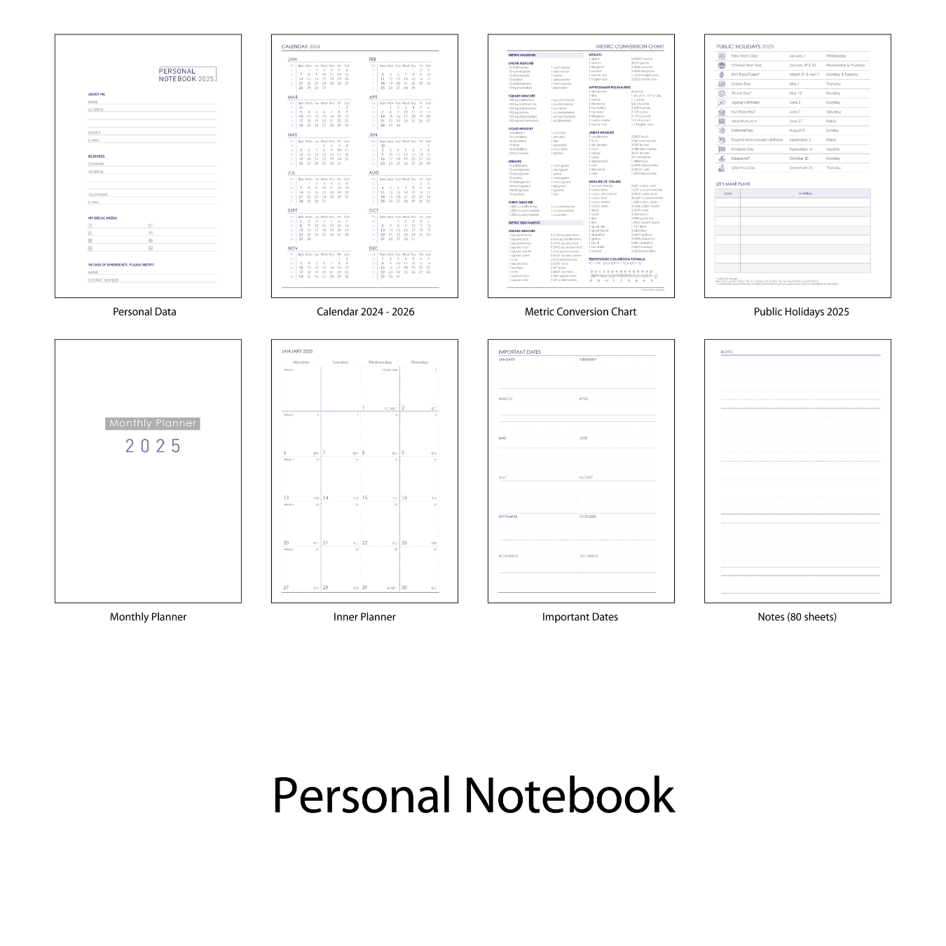 Personal/Office Notebook A5 Monthly 2025 Planner Calendar Quality PVC ...