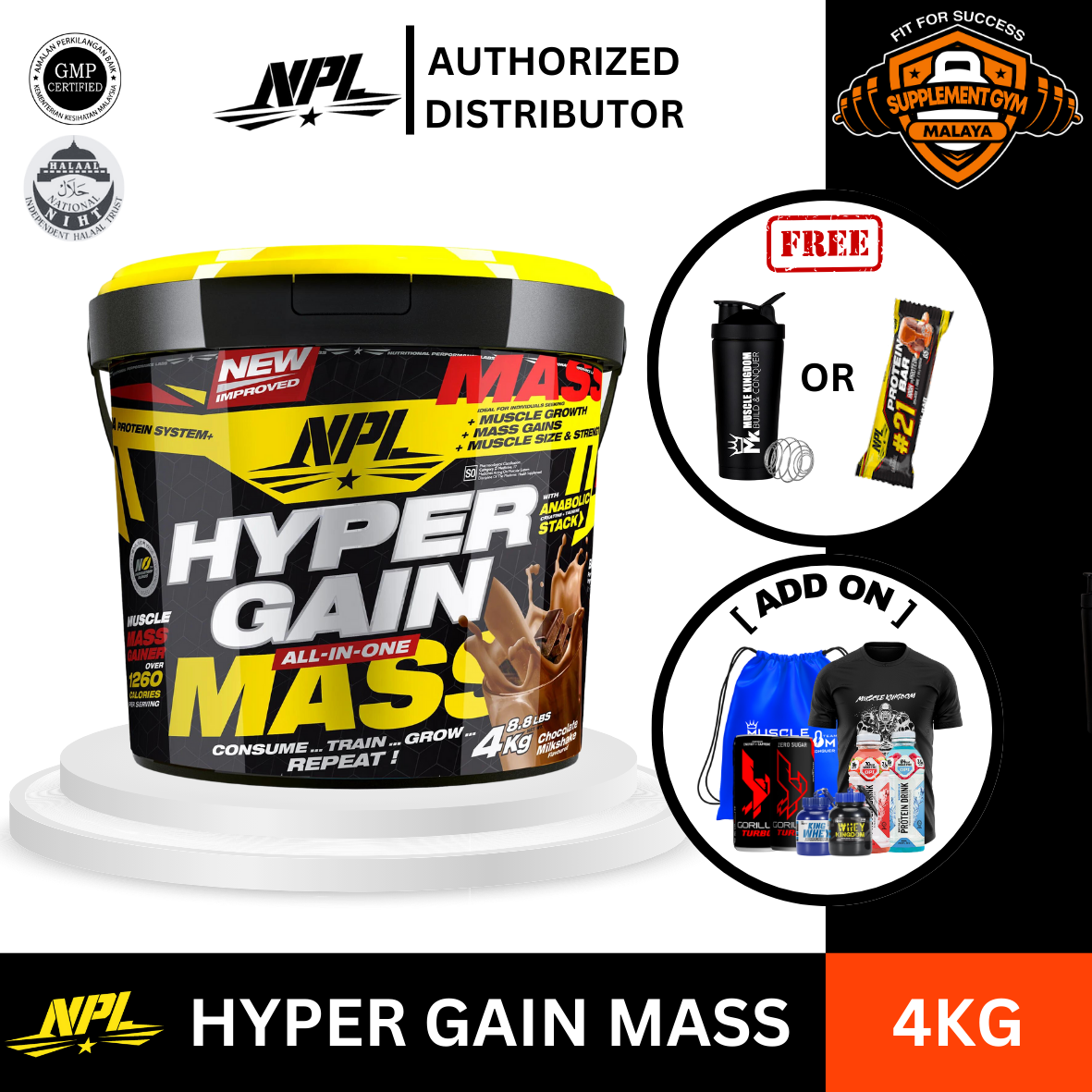 NPL Hyper Gain Mass (1kg/4kg) High Carbo Muscle Sizing Recovery Halal Fitness Gym Supplement ...