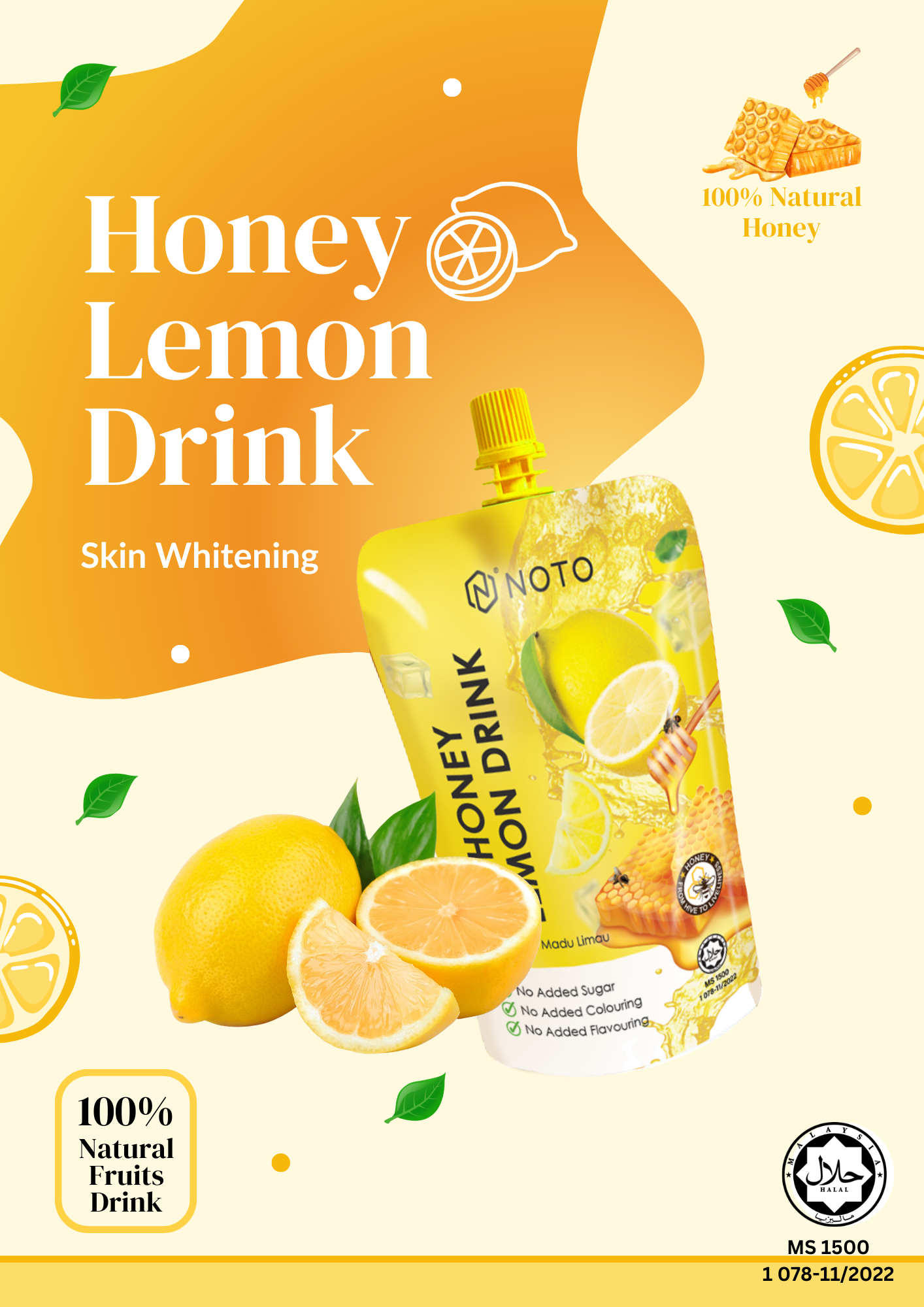 NOTO Honey Drink - Lemon (200ml x 10/20/36 Packs) | Shopee Singapore