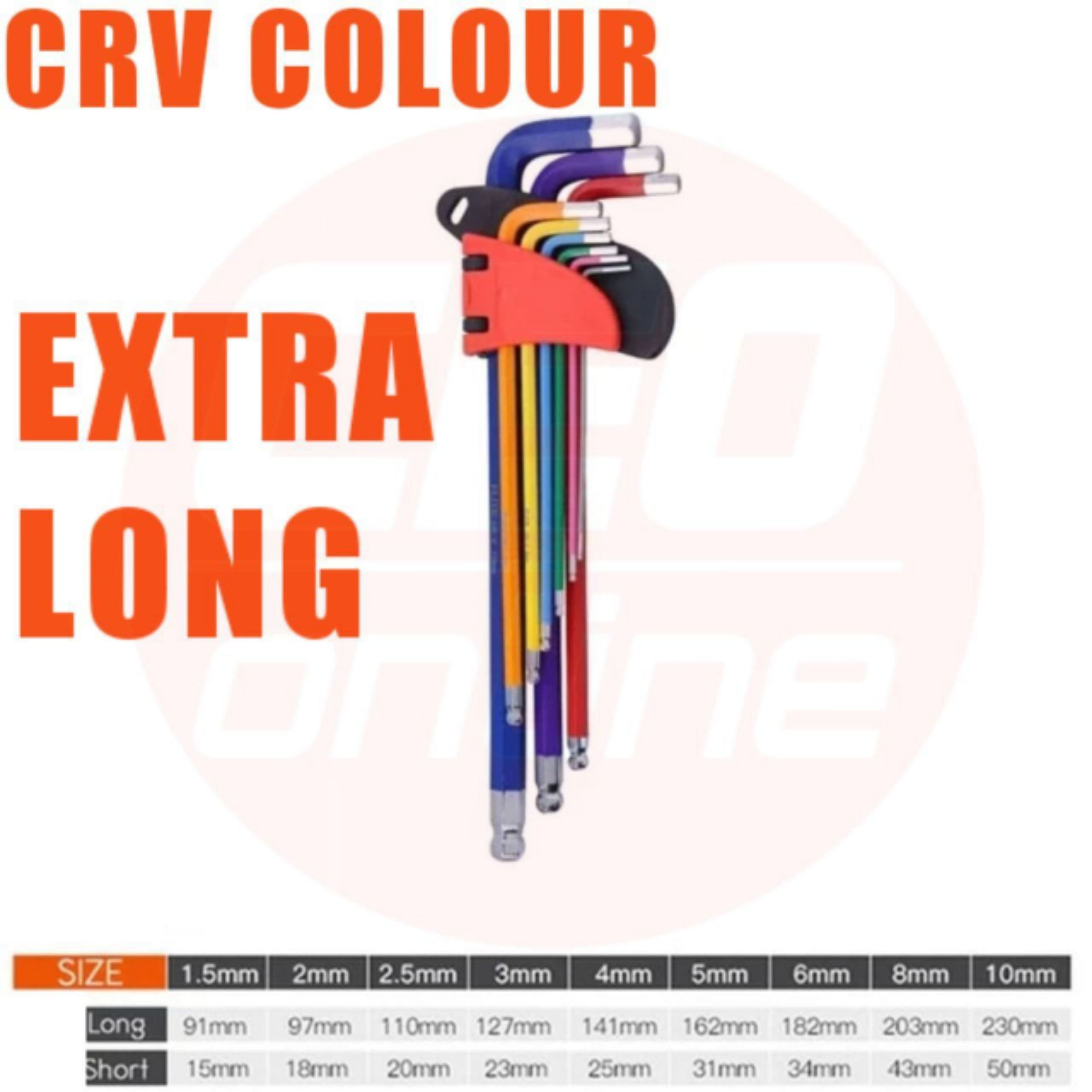 CEO 9Pcs Allen Key Colour Coded Ball-End Hex Allen Key Wrench Tools set ...