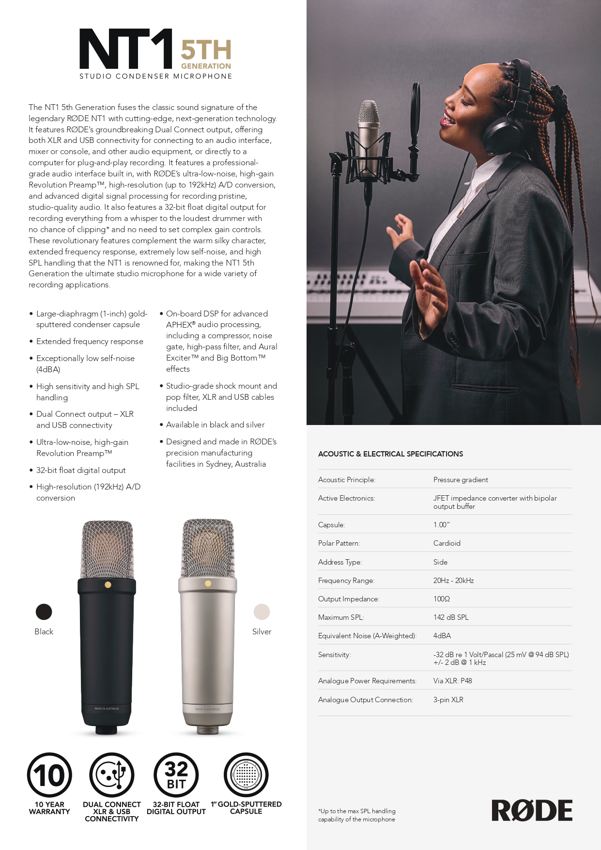 RODE NT1 5th GENERATION (NT1GEN5) STUDIO CONDENSER MICROPHONE WITH XLR ...