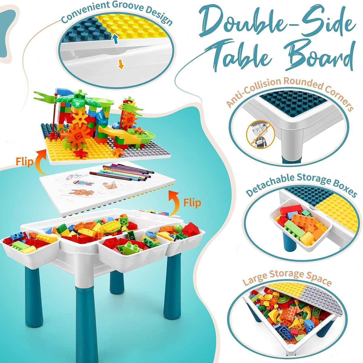 Multi-Function Building Blocks Table For Kids Learning Playing Study ...