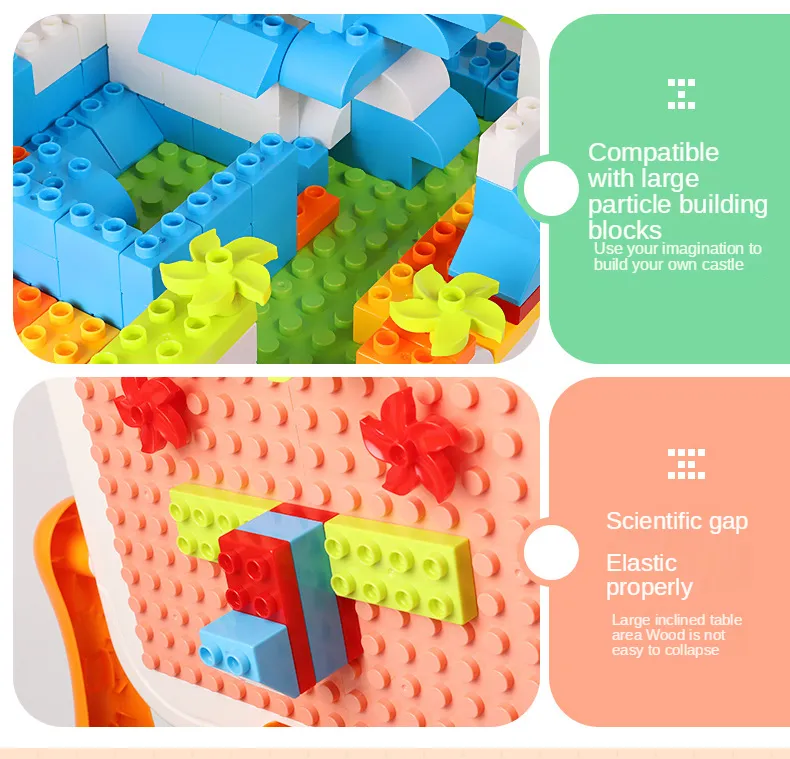 2 in 1 Multifunctional Drawing Board Learning Desk - With Lego Building ...