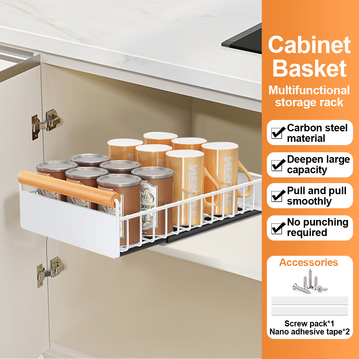 Kitchen Cabinet Wood Handle Pull Out Basket / Multi-function Pull Out ...