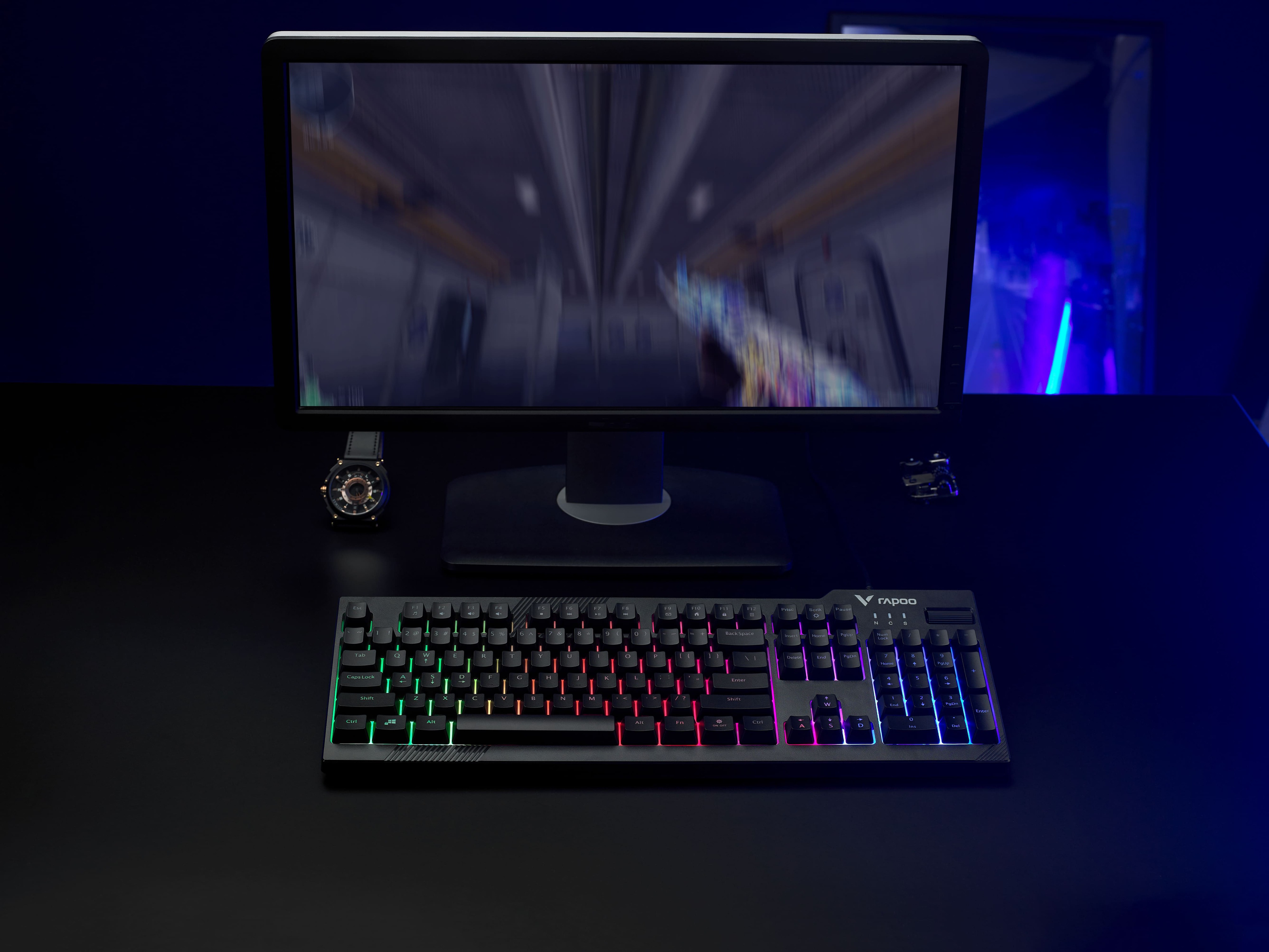 RAPOO V50S USB WIRED GAMING KEYBOARD WITH MIXED COLOR BACKLIT / 104 KEY / SPILL RESISTANT / ANTI ...