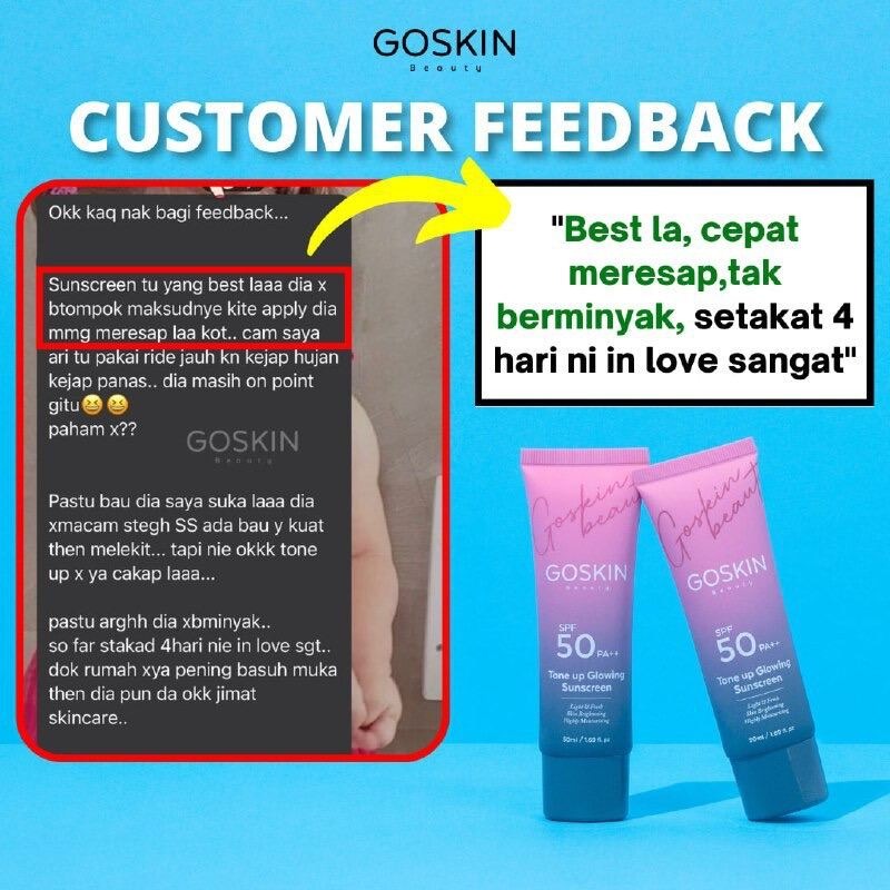 GOSKIN TONE UP GLOWING SUNSCREEN Go Skin HQ SPF 50+ 10ml mini & 50ml ...