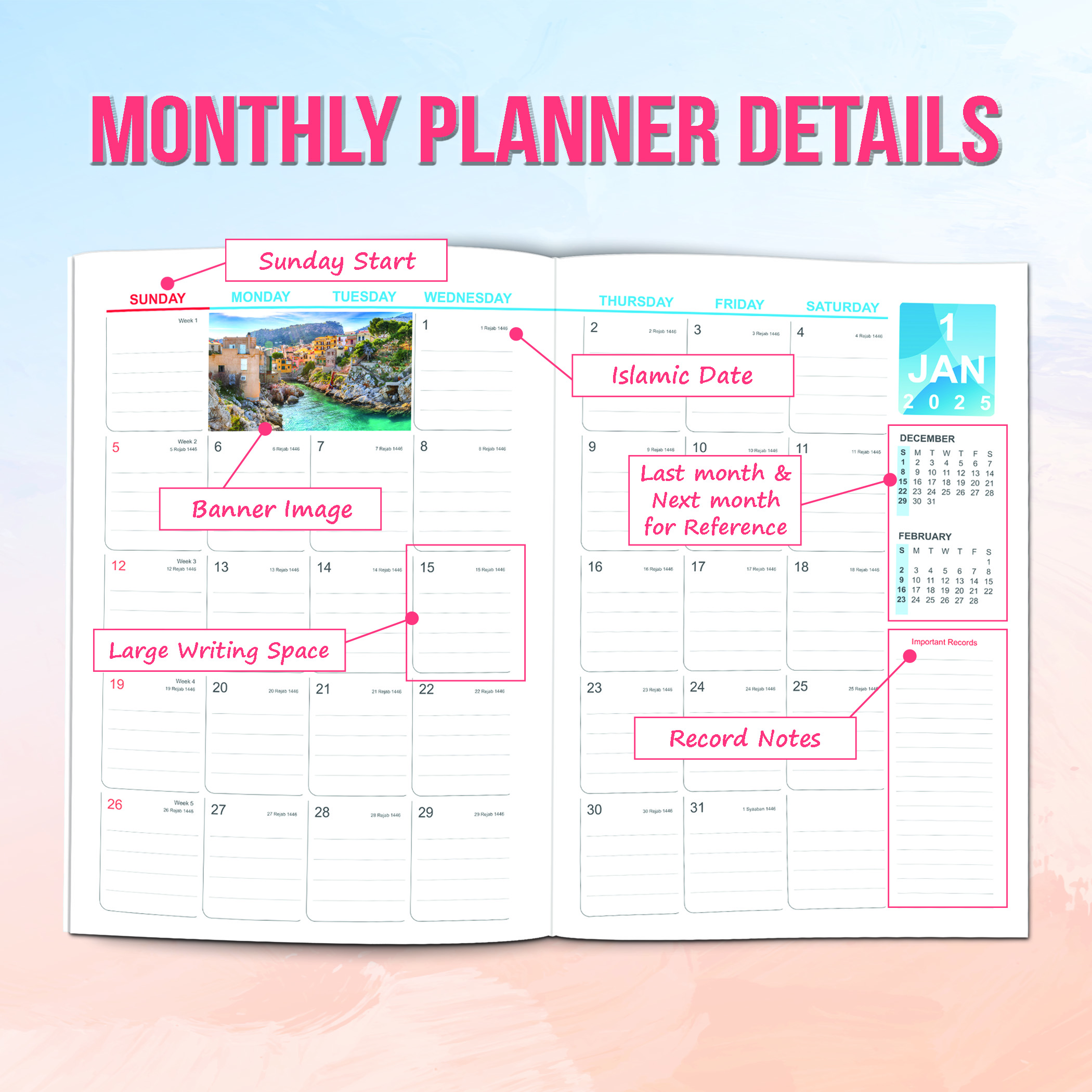 A4 A5 Size 2025 Corporate Planner Diary Desk Table Planner with Islamic ...