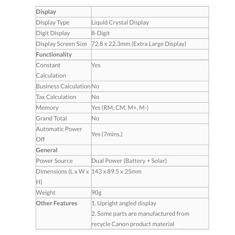 Canon Mini Desktop 8 Digits Calculator Kalkulator (LS-88Hi III ...