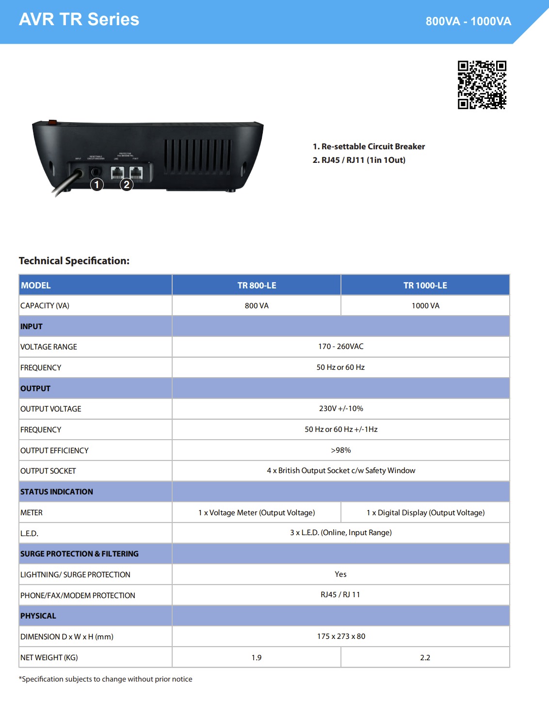 RIGHT POWER TR800-LE / TR1000-LE 800VA 1000VA Automatic Voltage ...