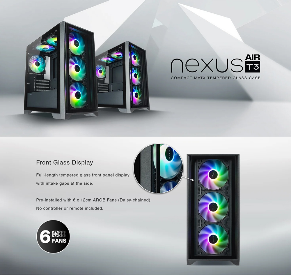 TECWARE NEXUS AIR T3 OMNI ARGB M-ATX CASING - PRE-INSTALLED 6*120mm ...
