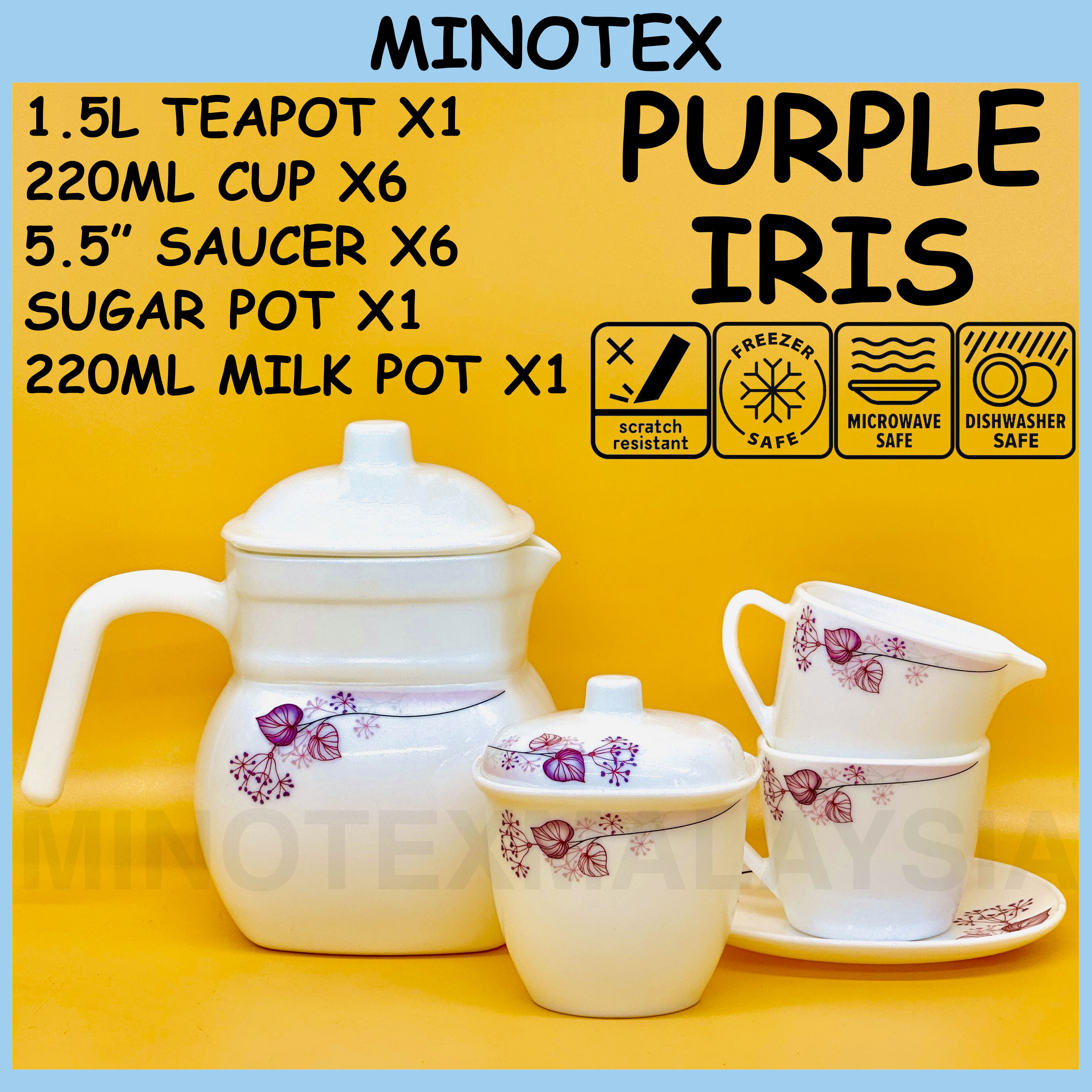 Set Cawan dan Teko Opal 17pcs / Tea Pot Set / Teko Air Panas Set Cawan ...