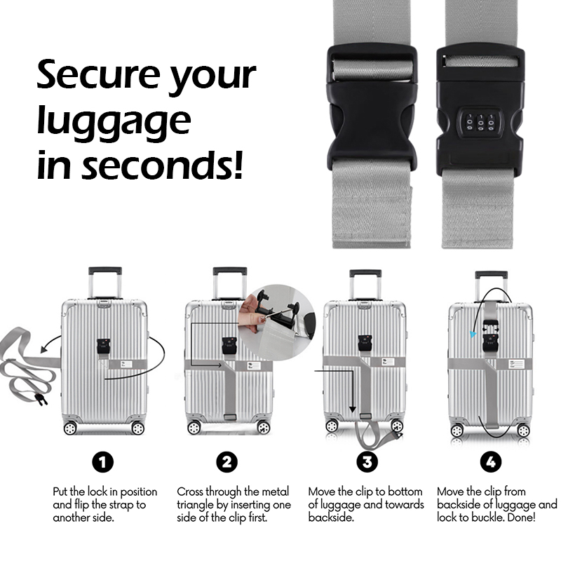 Luggage belt Strap Passcode Lock Bag Suitcase Adjustable Belt Packing ...