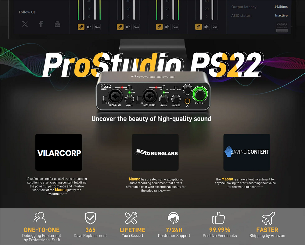 MAONO PROSTUDIO PS22 AUDIO INTERFACE FOR RECORDING, MUSIC PRODUCTION ...