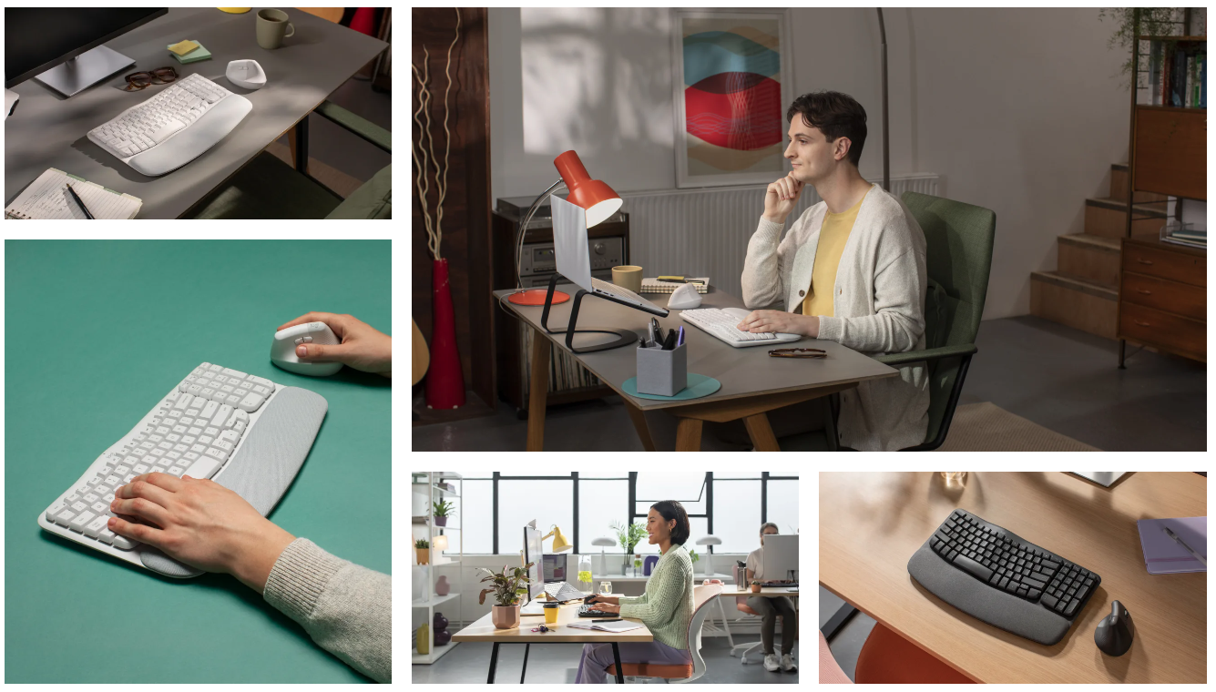 LOGITECH WAVE KEYS WIRELESS BLUETOOTH ERGONOMIC KEYBOARD WITH PALM REST ...