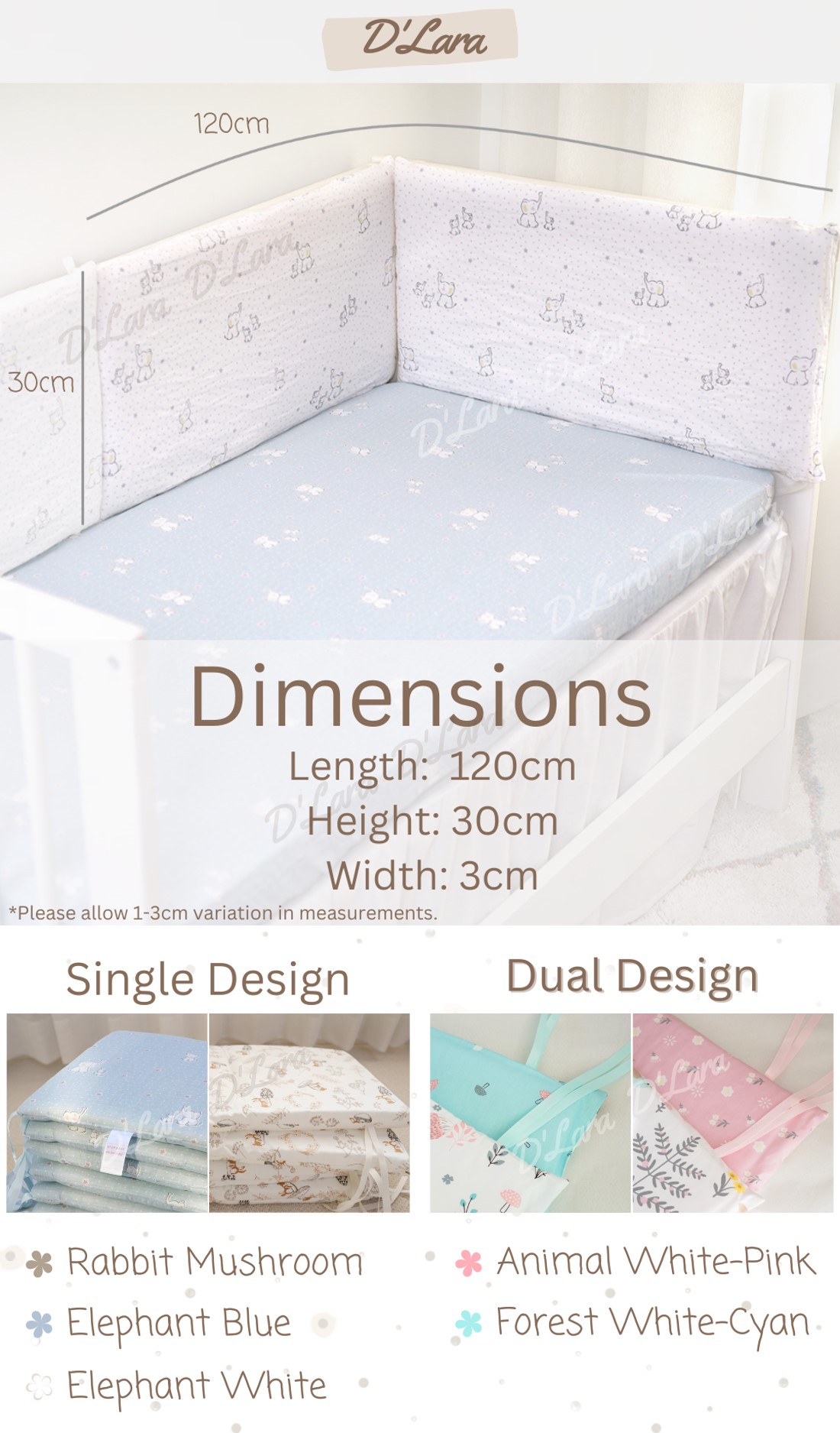 D'LARA Cotton Baby Cot Bumper | 120cm x 30cm | Shopee Singapore