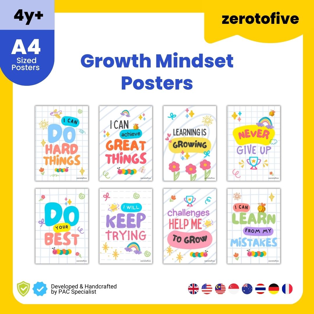 [zerotofive] Growth Mindset English A4 Posters Motivational Quotes ...