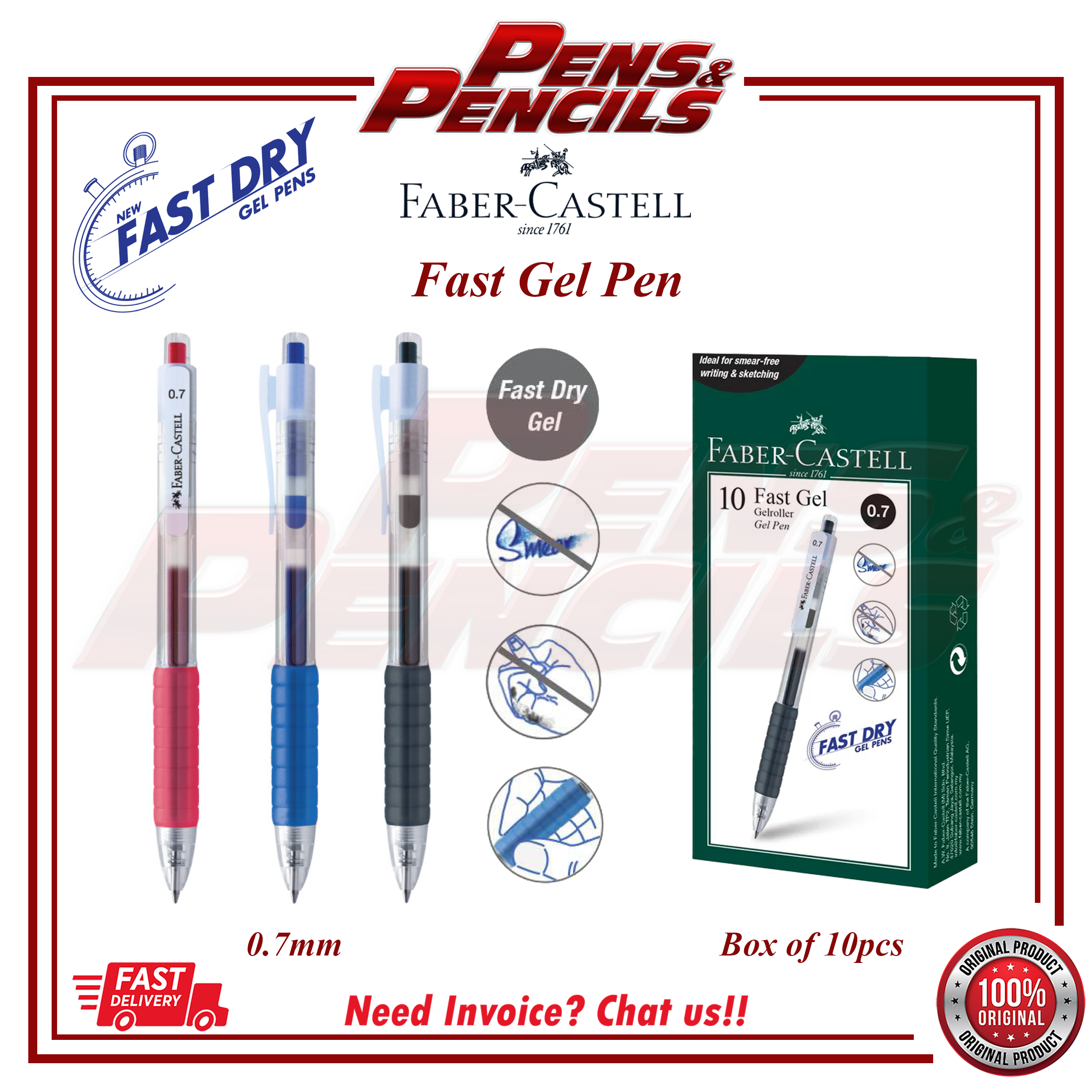Faber-Castell Fast Gel Pen 0.5mm / 0.7mm Fastdry Gel Pen (1Box ...