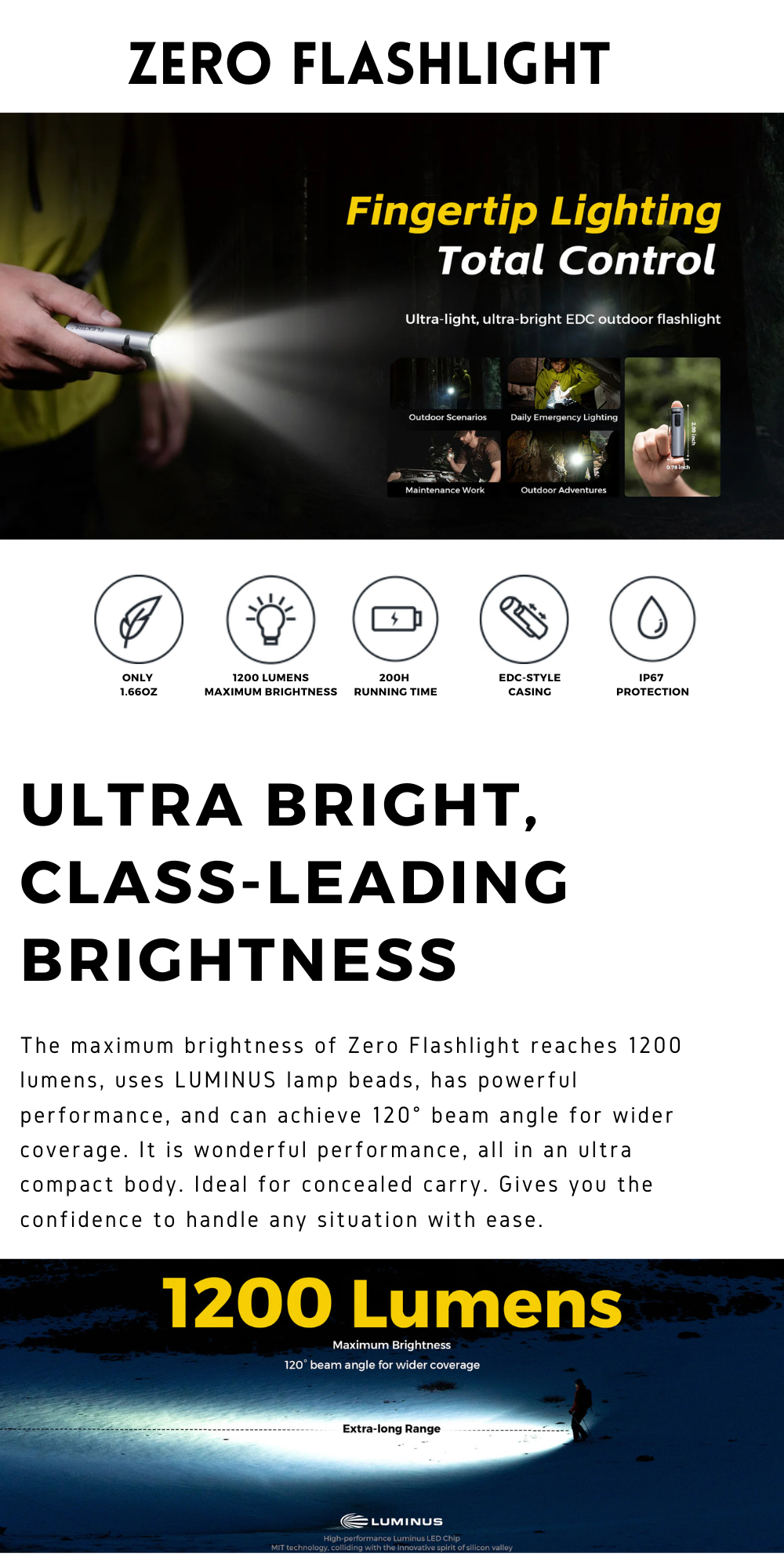 Flextail Zero Flashlight EDC 1200lm Flashlight (with Zero Battery ...