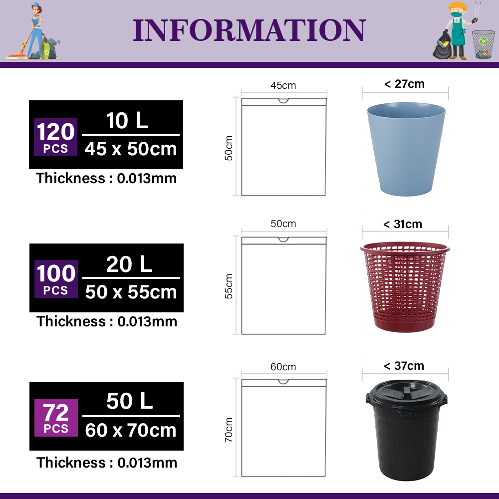 [4 SIZES] Innohut Drawstring Disposable Garbage Bag Strong Plastic ...