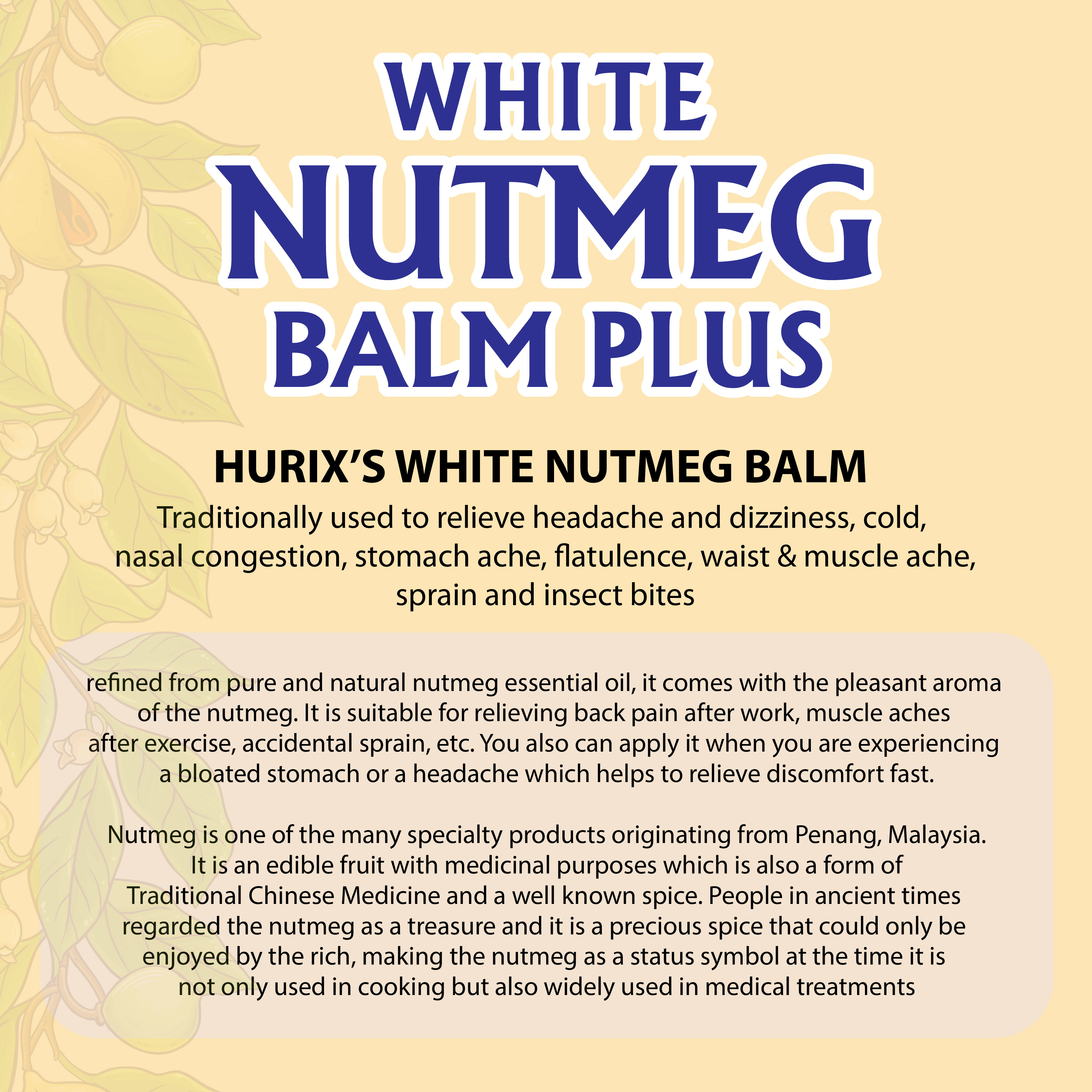 HURIX'S White Nutmeg Balm Plus - Headache - Stomach - Waist - Muscle ...