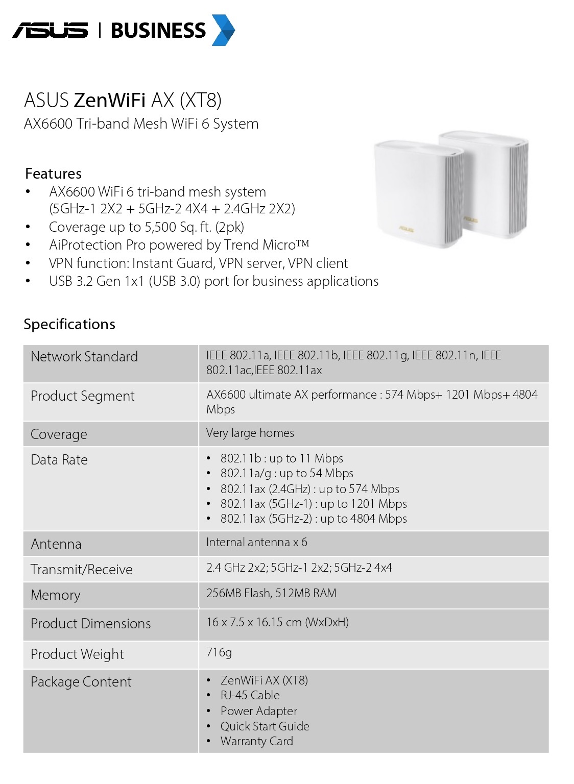 ASUS ZENWIFI AX (XT8) AX6600 WIFI 6 TRI-BAND WHOLE HOME MESH WIFI ...