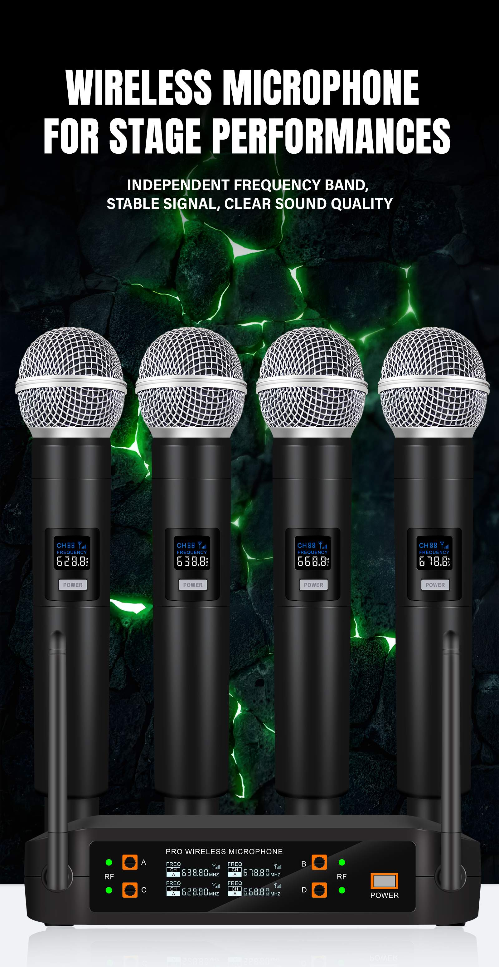 Wireless Microphone UHF 4-Channel System with 4 mikrofon Karaoke for ...