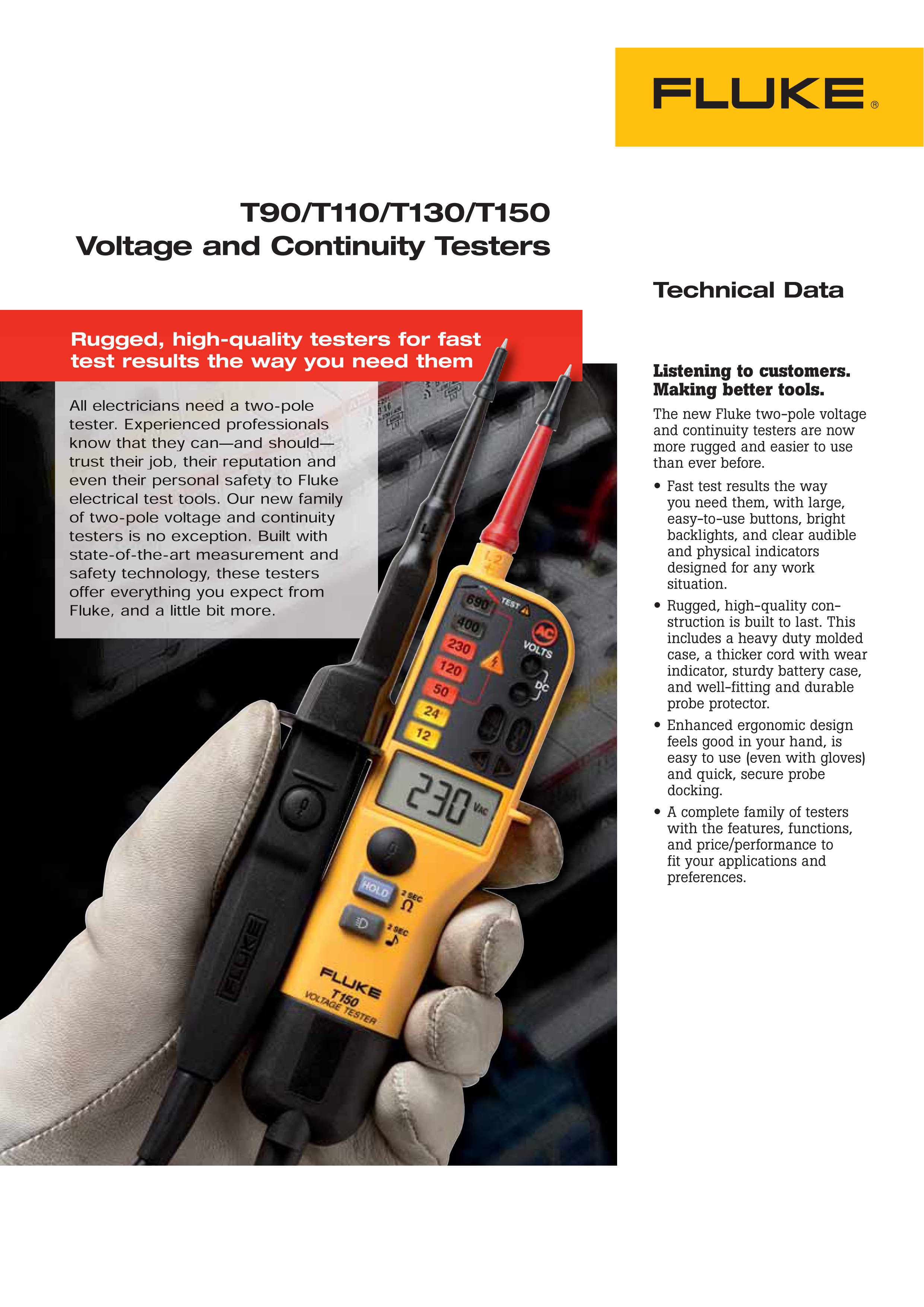 Fluke T150, LCD Voltage tester, 690V, Continuity Check, Battery Powered ...
