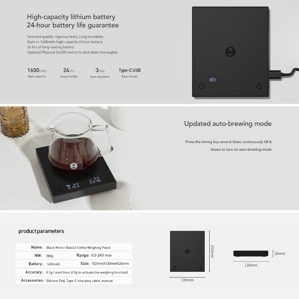 TIMEMORE Black Mirror Basic 2 Scale, Basic Plus Scale, Mini Espresso ...