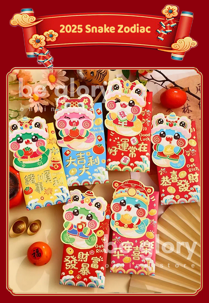 6PCS Angpau Packet 2025 CNY Snake Red Packet Red Envelope 新年紅包封蛇年紅包 ...