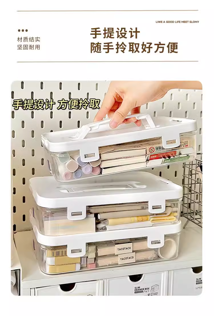 Stationery Organizer Storage Box Desk Transparent Stackable Dustproof ...