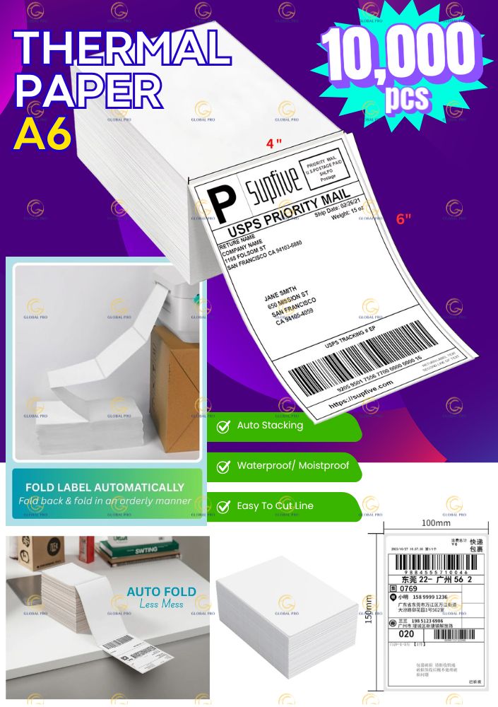 GLOBAL PRO 10,000pcs 100x150mm A6 Thermal Paper AWB Consignment Note ...