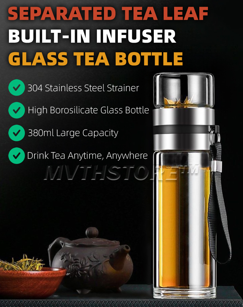 Double-Wall Insulated Glass Tea Bottle Infuser Cup Double Layer With ...