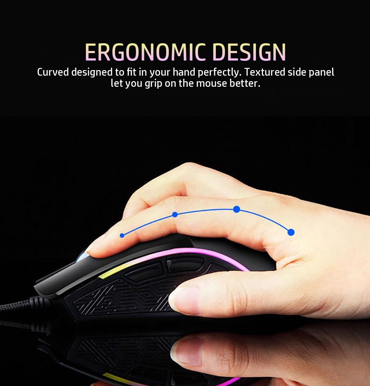 HP M220 RGB USB WIRED GAMING MOUSE 6 DPI 800 - 4800 , 7 BUTTONS , PLUG N PLAY Optical Wired USB ...