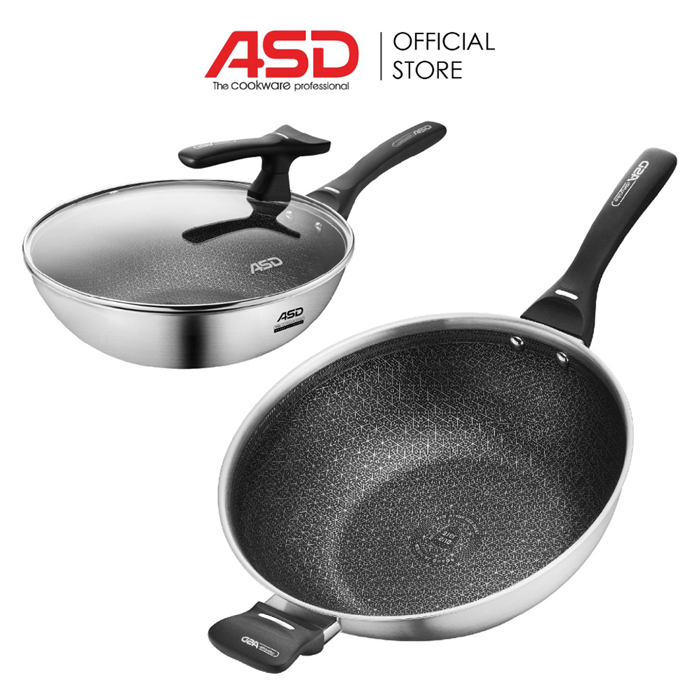 ASD Hybrid Series 32CM 3-Ply IH Hex-Wok with Glass Lid - (32CM) [Model ...