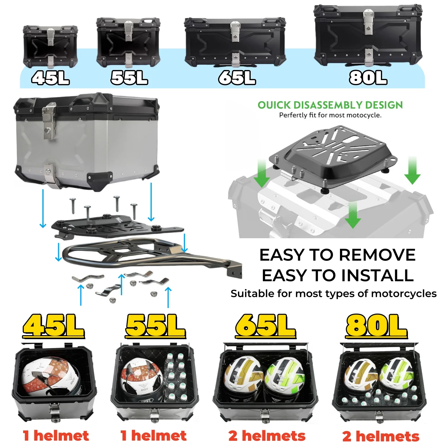 Aluminum Alloy TOP BOX Motorcycle Rear Trunk Motorbike Tail Box IP68 ...